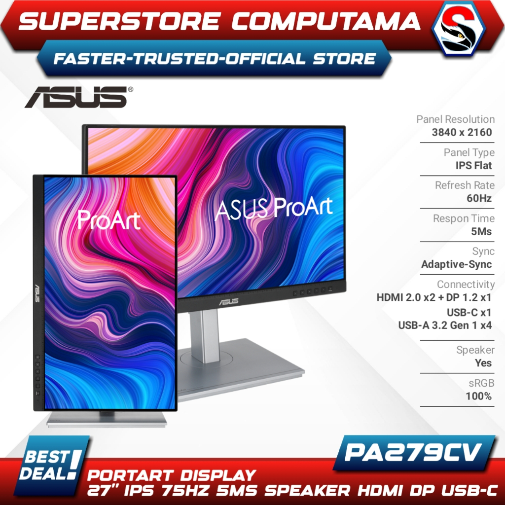 Jual Monitor LED Asus ProArt PA279CV 27" IPS 4K HDMI x2 DP USB-C ...