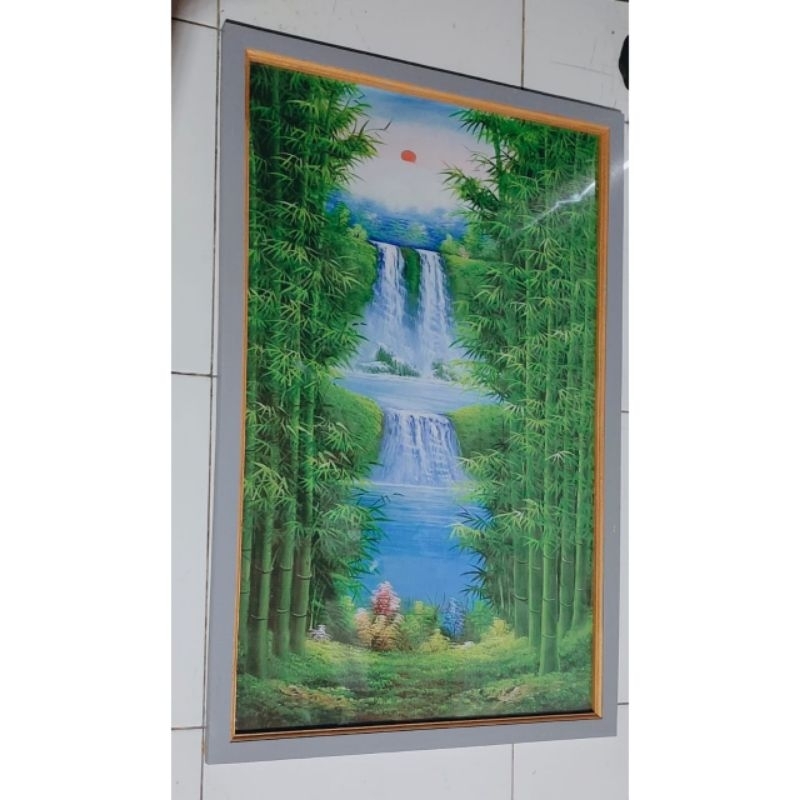 Jual hiasan dinding lukisan cetak bambu plus bingkai ukuran 85x55 ...