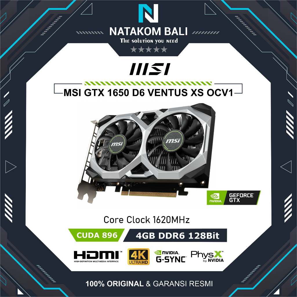 Jual VGA MSI GEFORCE GTX 1650 D6 VENTUS XS OCV1 GDDR6 128BIT | Shopee Indonesia