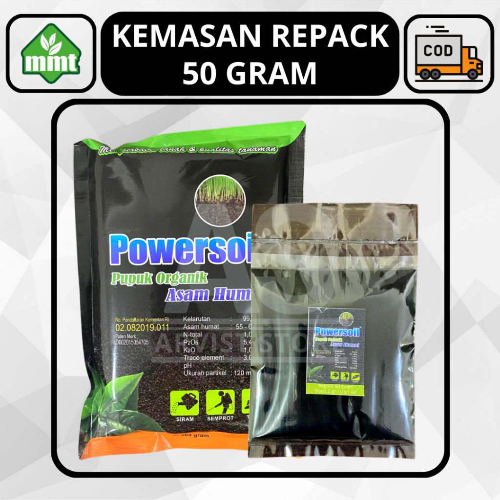 Jual POWERSOIL Pupuk Organik Asam Humat 50 Gram Kemasan Repack Pembenah Penyubur Tanah Humic ...