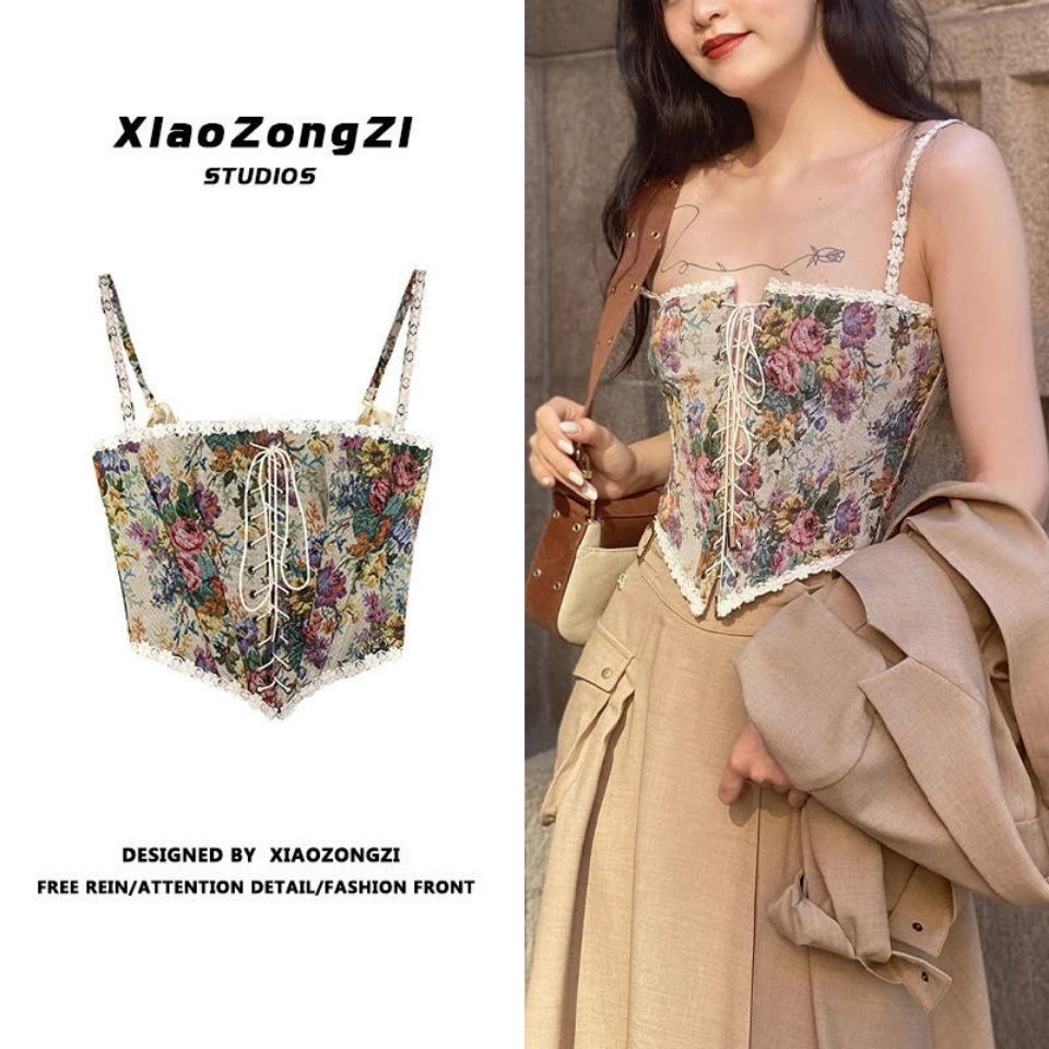 Jual Korset Top Corset Vest Retro Model Floral Kelulusan Camisoles