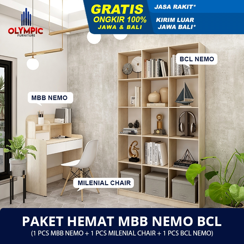 Jual Olympic Paket Ruang Belajar Minimalis / Set Meja Kursi Rak Buku Penyimpanan Serbaguna / MBB ...