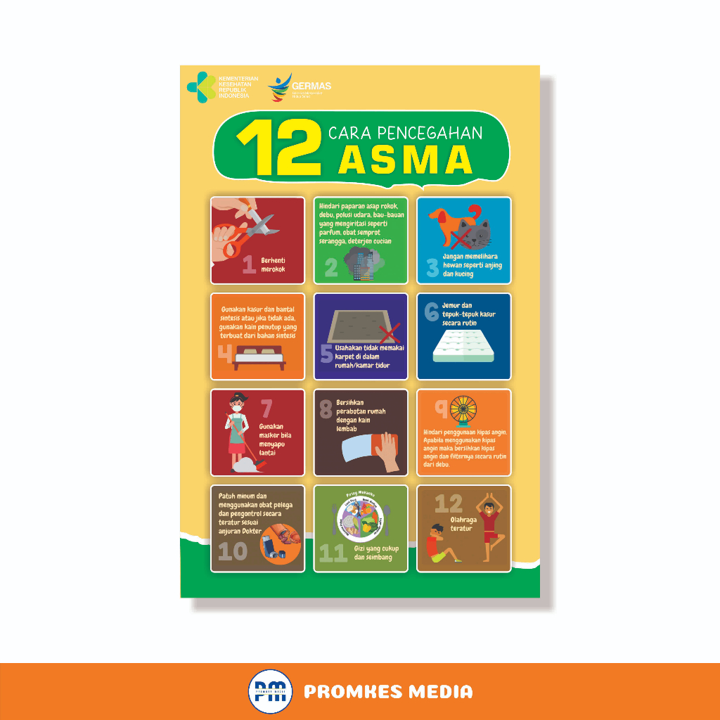 Jual Poster Kesehatan, Poster Kesehatan Asma, Pencegahan Asma, 12 ...