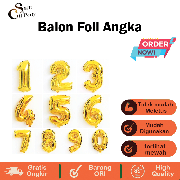 Jual EVO Balon Foil Angka Emas Ukuran 40 cm / 16 Inch Gold Number Foil ...