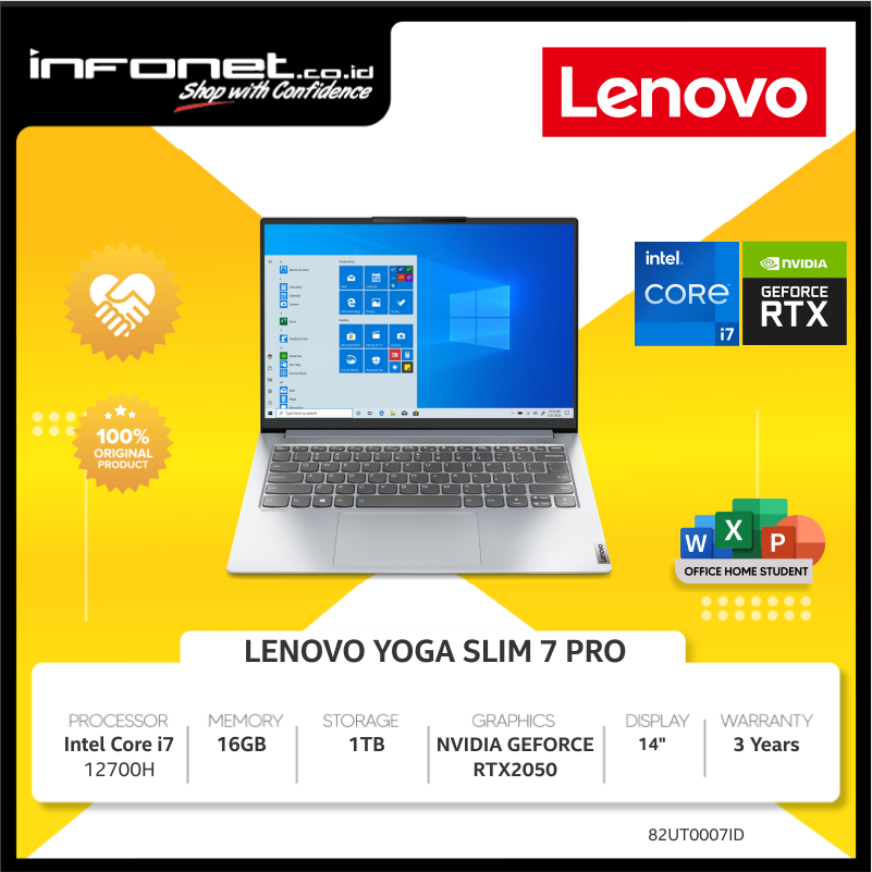 Jual LENOVO YOGA SLIM 7 PRO I7 12700H 16GB 1TB RTX2050 14 2.8K W11 OHS ...