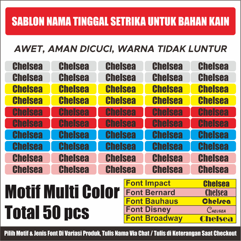 Jual BA139 Sticker Nama Label Printing Kain / kaos Sablon Setrika Isi ...