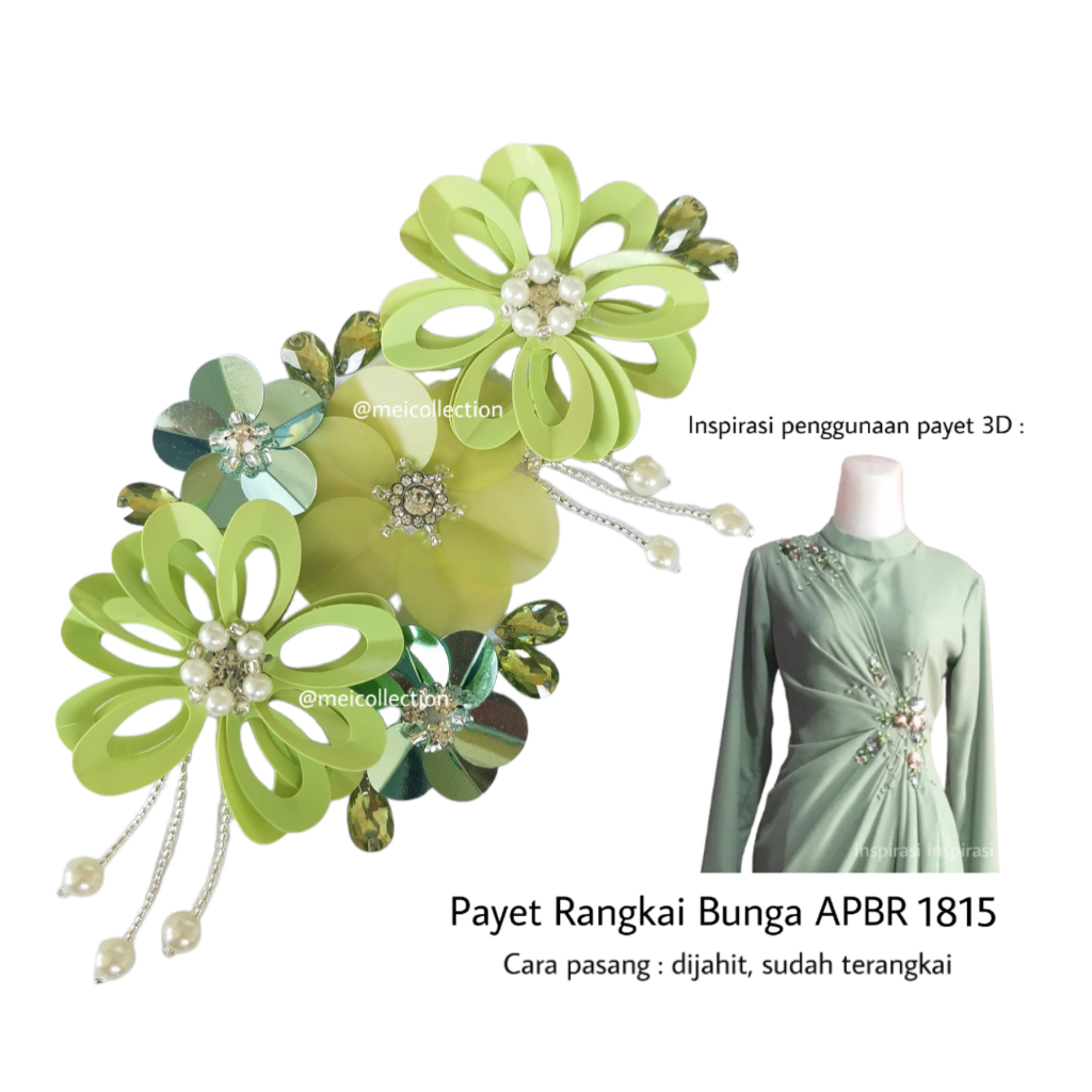 Jual Payet rangkai bunga 3d mutiara pinggang dada pundak bahu green ...