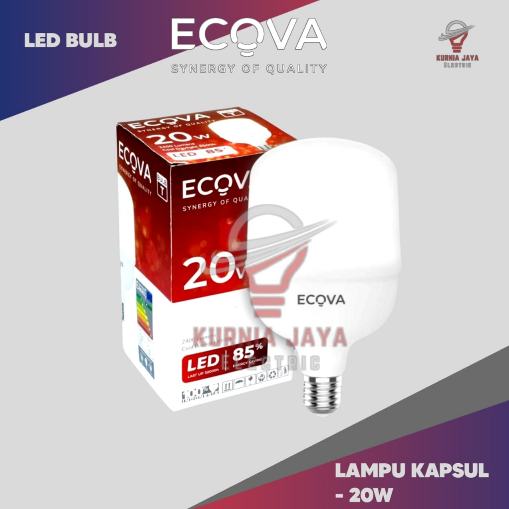 Jual ECOVA Lampu LED Bulb Tabung Kapsul 20W E27 Sinar Putih | Shopee Indonesia