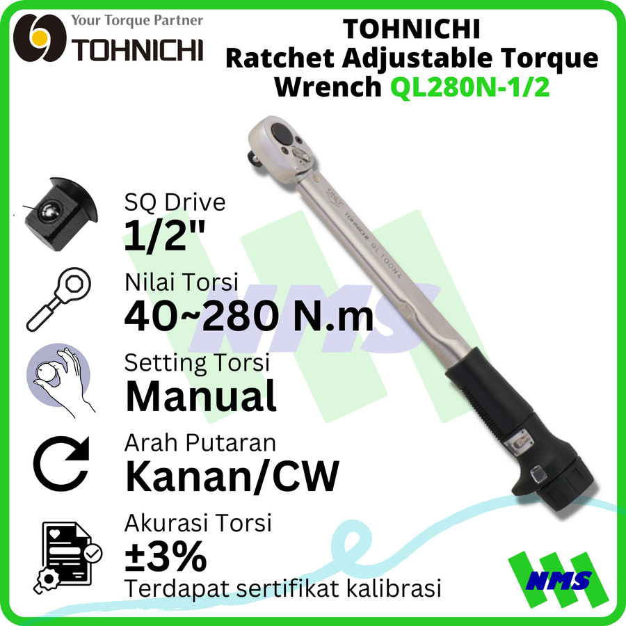 Jual Kunci Torsi QL280N 1/2" 40 - 280Nm TOHNICHI Torque Wrench | Shopee ...