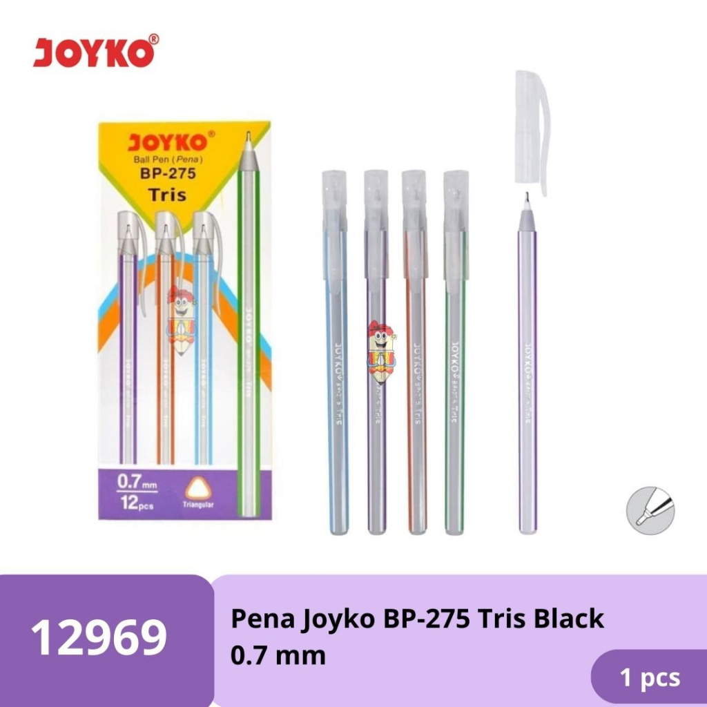 Jual Ball Pen Pulpen Pena Joyko BP-275 Tris Black 0.7 mm 1 Box 12 Pcs | Shopee Indonesia