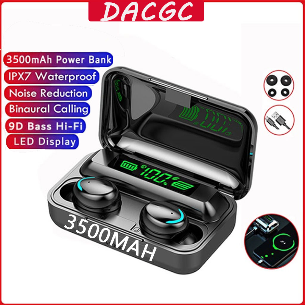 Jual Earphone Bluetooth TWS F9 LED headset Bluetooth Smart Display dengan 3500mah PowerBank ...