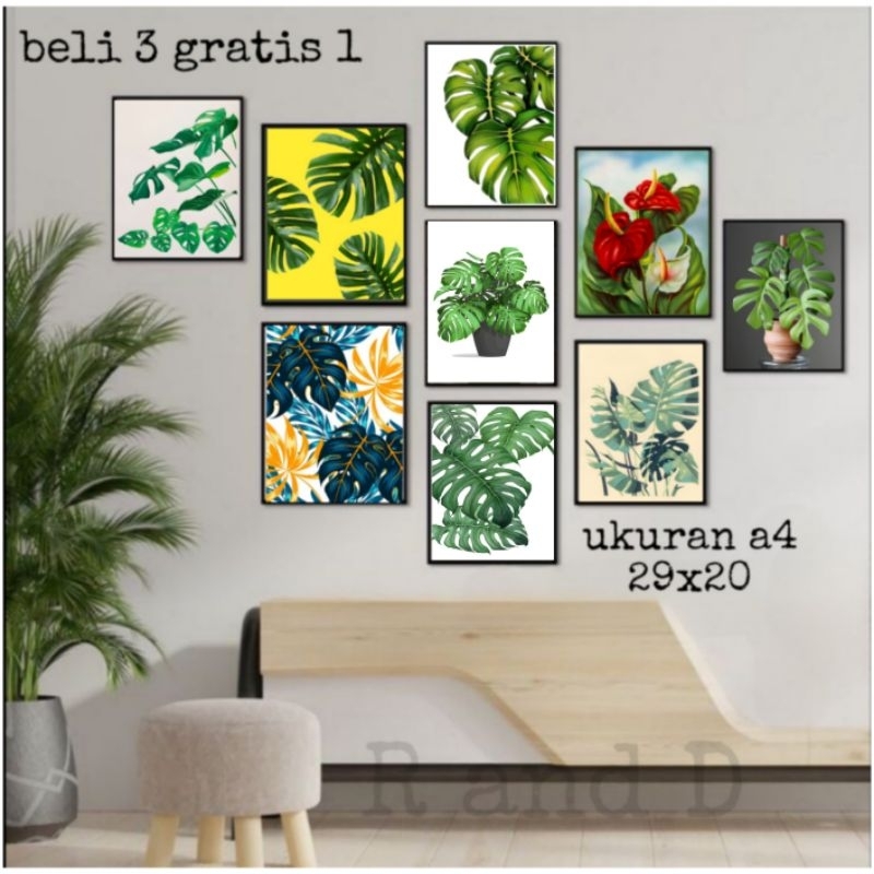 Jual Hiasan Dinding Gambar Motif Daun Monstera Ukuran A4 Home Decor ...