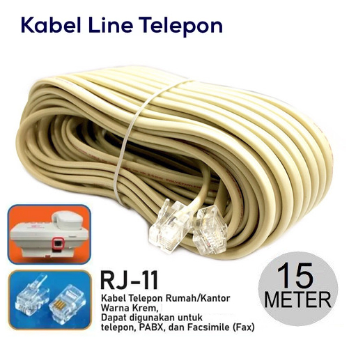 Jual Kabel LINE Telpon 15 M + Jack RJ 11/ Telepon Telfon Cable Panjang ...