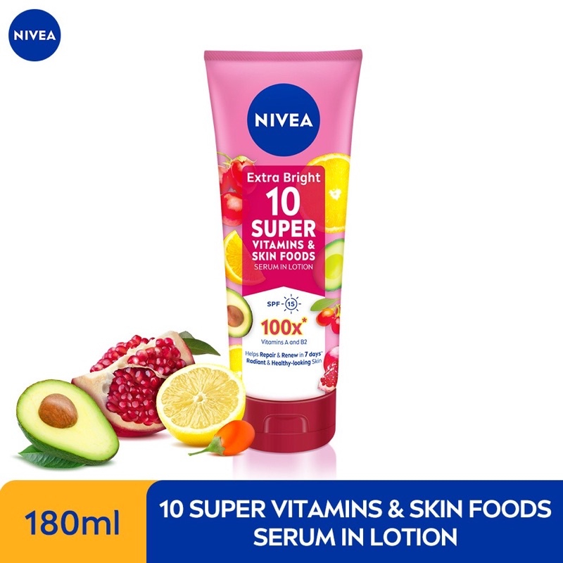 Jual Nivea Extra Bright 10 Super Vit & Skin Food Serum 180ml | Shopee ...