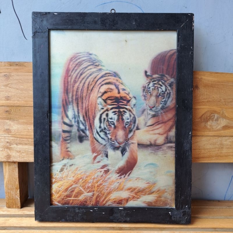 Jual Gambar lukisan 3D macan harimau sumatra jadul antik | Shopee Indonesia