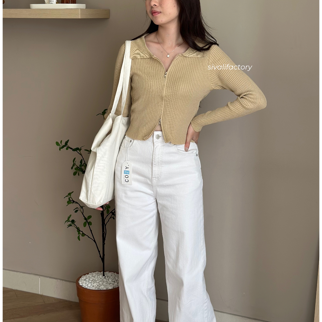 Jual SIVALI Jiyeon Zip Up Knit - Baju Wanita Rajut Zipper Lengan ...