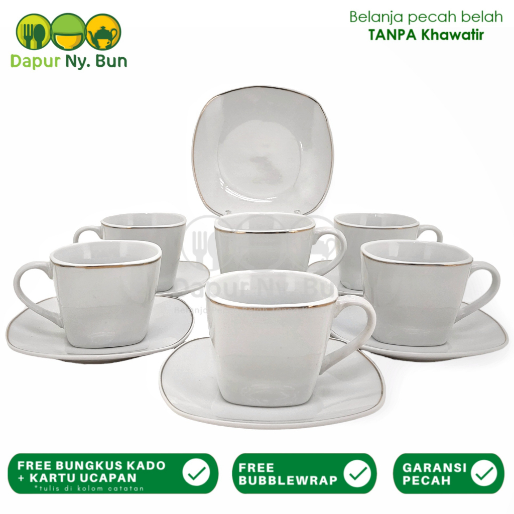 Jual 6 Pasang Cangkir Set Teh Kopi Keramik List Emas / Coffee Cup ...