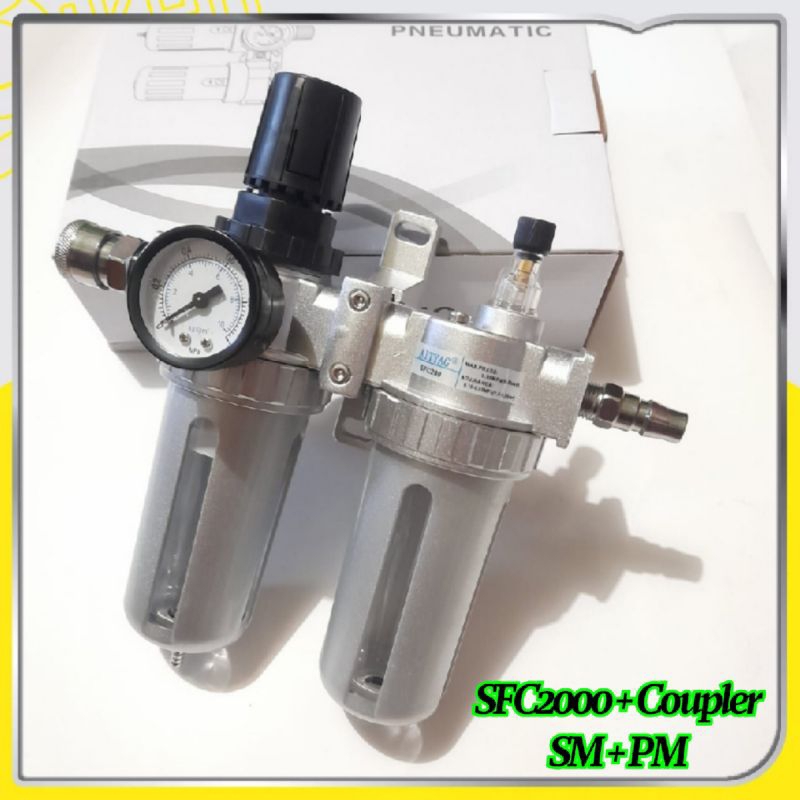 Jual Air Filter Regulator Saringan Kompresor Double Tabung SFC200 plus Coupler SM20 PM20 Drat 1/ ...