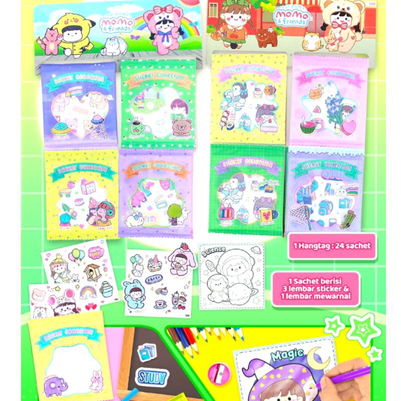 Jual STIKER MEWARNA CUTE MOMO SANRIO & FRIENDS ((1 sachet isi 4 lembar ...