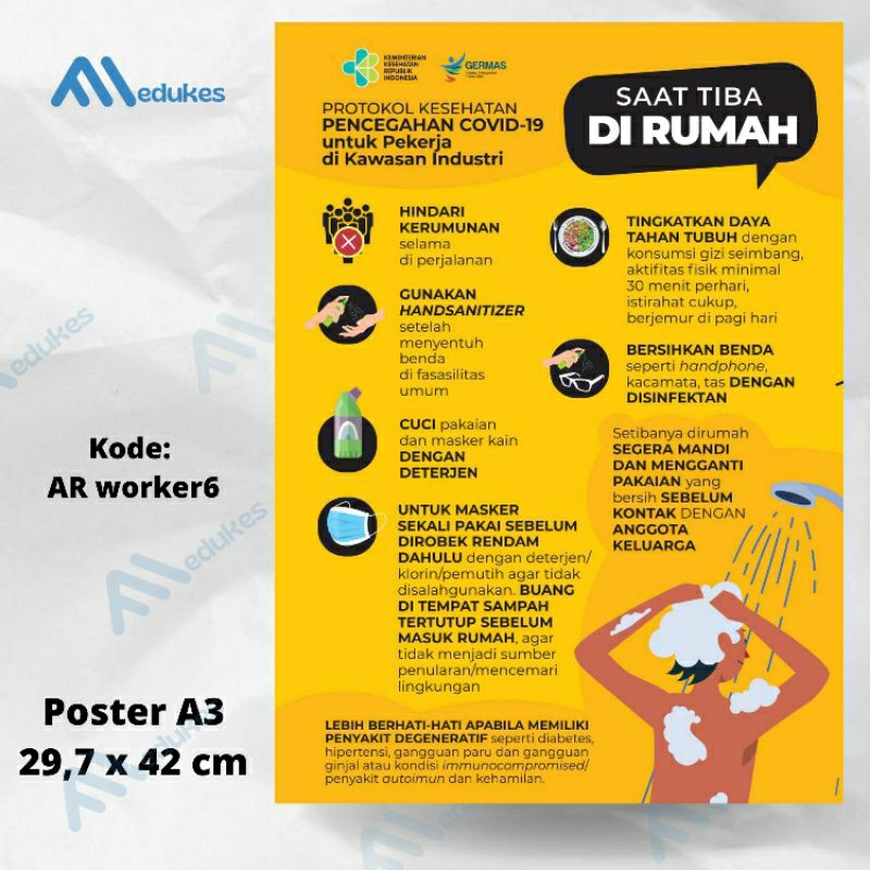 Jual Poster Protokol Kesehatan Untuk Perkerja Setelah Sampai Rumah ...