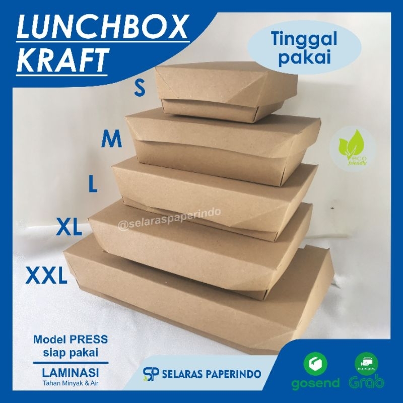 Jual Isi 50pcs | Paper Lunch Box Kraft ukuran S M L XL dus kotak makan catering kraft siap pakai ...