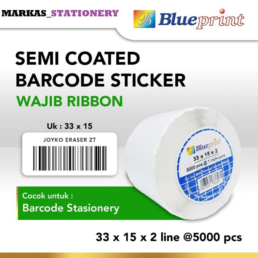 Jual Sticker label Barcode 33x15mm 2 Line Semi Coated BLUEPRINT isi ...