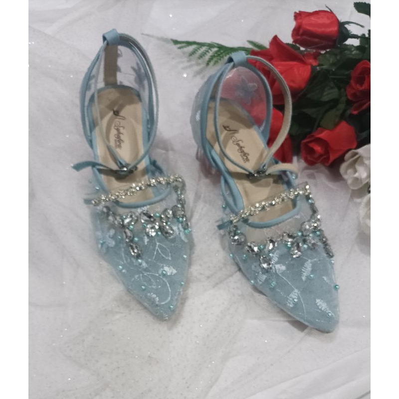 Jual Sepatu Wedding Sepatu Nikah Bianca hak kaca 5 cm baby blue ...