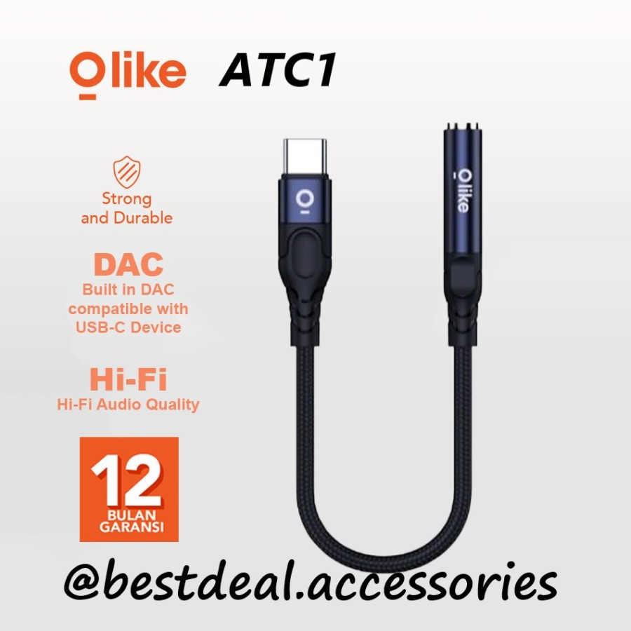 Jual Olike ATC1 USB-C to 3.5mm Headphone Jack Adapter Samsung Apple ...