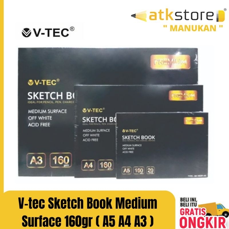 Jual V-TEC Sketch Book Medium Surface Premium A3/A4/A5 160 GSM - buku sketsa premium Vtec ...
