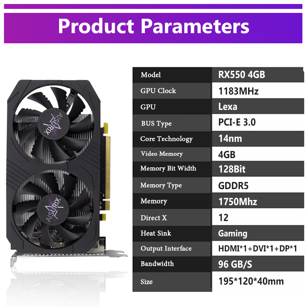 Jual AISURIX RX550 4GB VGA Card D5 LP GPU GDDR5 128bit Desktop computer ...