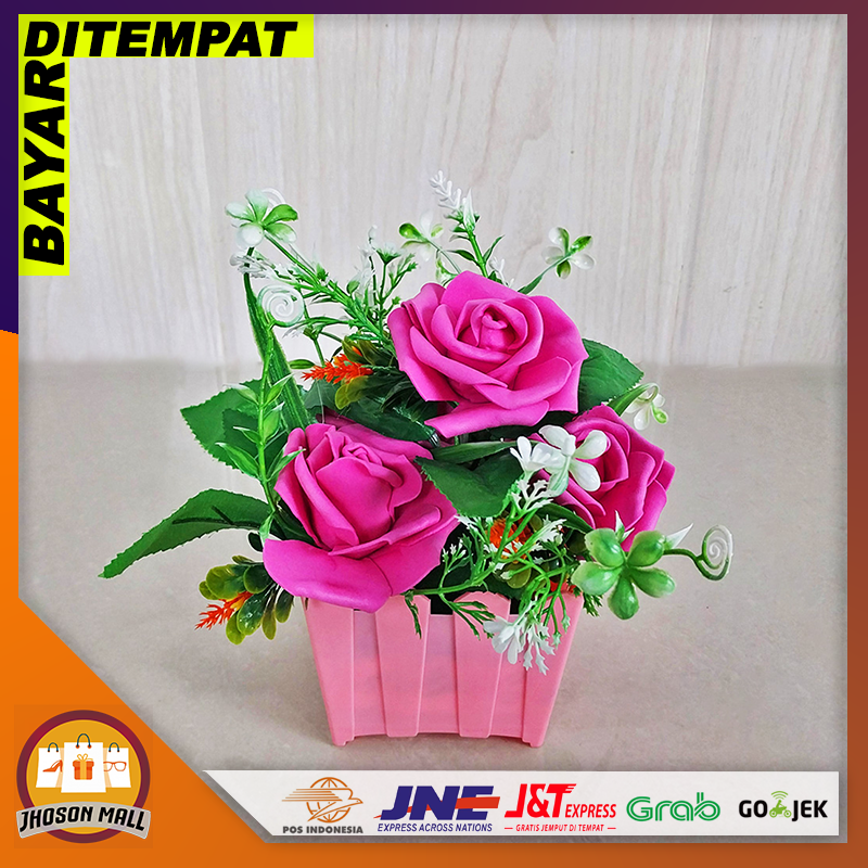 Jual JM Pot Bunga Plastik Mawar / Ornamen Pot Bonsai / Pajangan ...