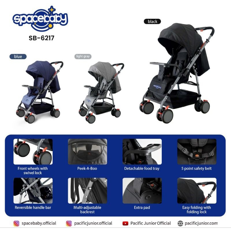 Jual Kereta Dorong Bayi Anak Baby Stroller Space Baby Sb-6217 ...