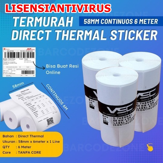 Jual VSC LABEL STICKER THERMAL 58MM x 5M PRINTER BLUETOOTH 58MM VSC ...