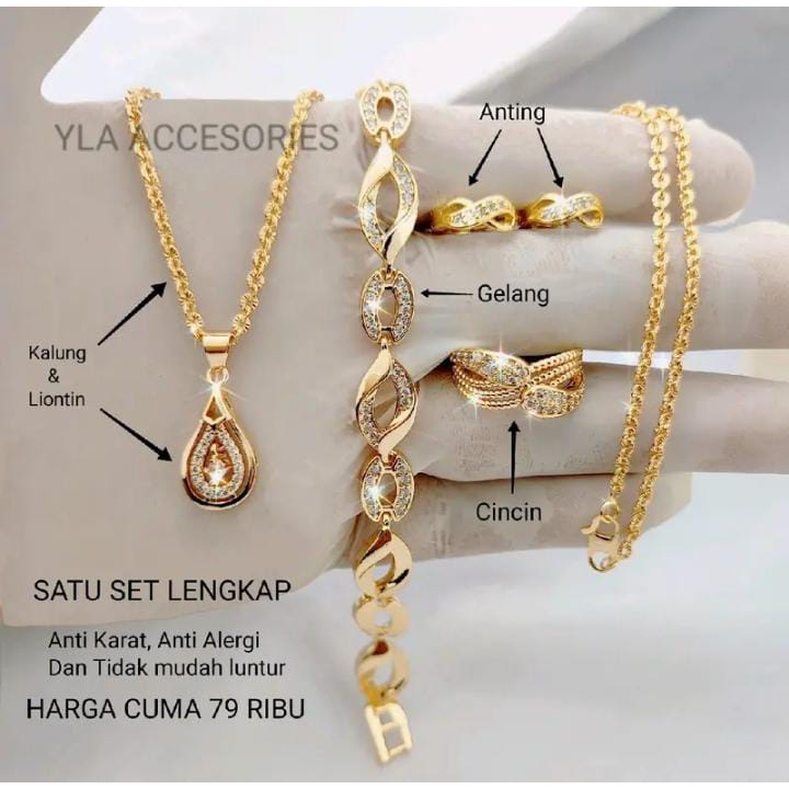 Jual Model perhiasan satu set asli 24 karat dewasa terbaru mewah elegan ...