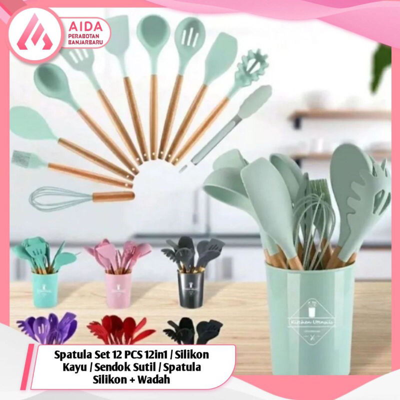 Jual Spatula Set 12 PCS 12in1 / Silikon Kayu / Sendok Sutil Brush ...