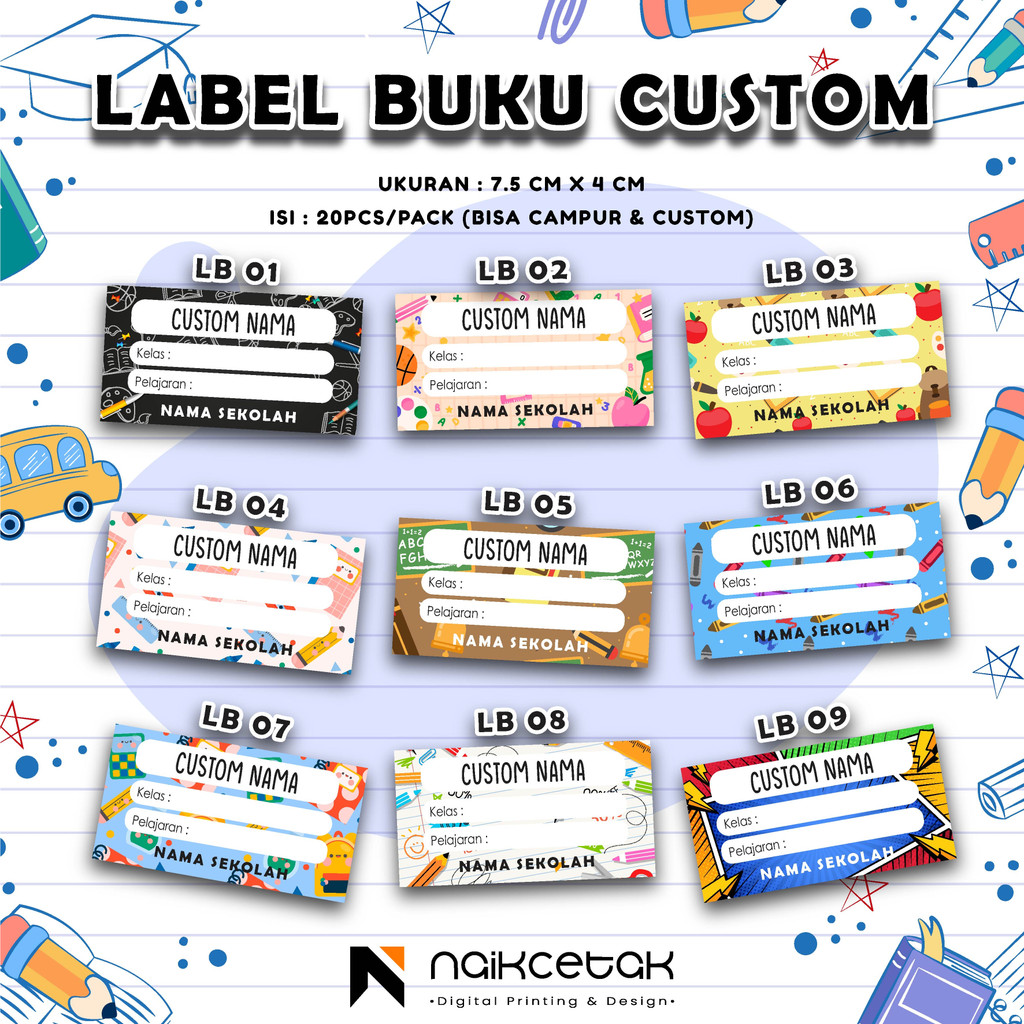 Jual 20 PCS STICKER LABEL BUKU PELAJARAN BISA CUSTOM NAMA LUCU DAN ...