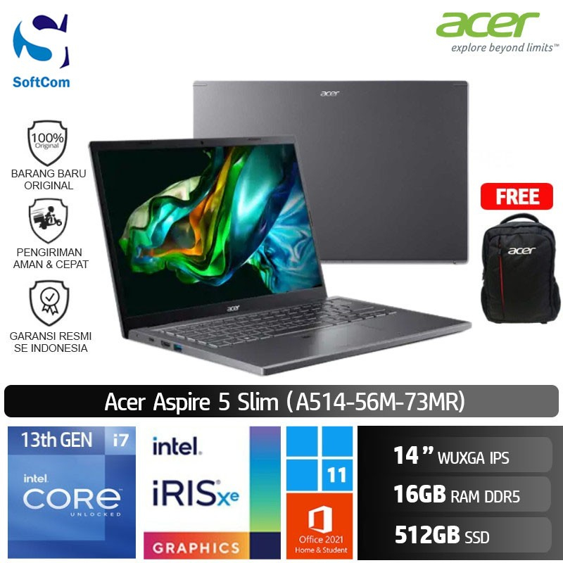 Jual Acer Aspire 5 A514 56M 73MR i7 1355U/16GB/512GB SSD/14" WUXGA/W11+OHS | Shopee Indonesia