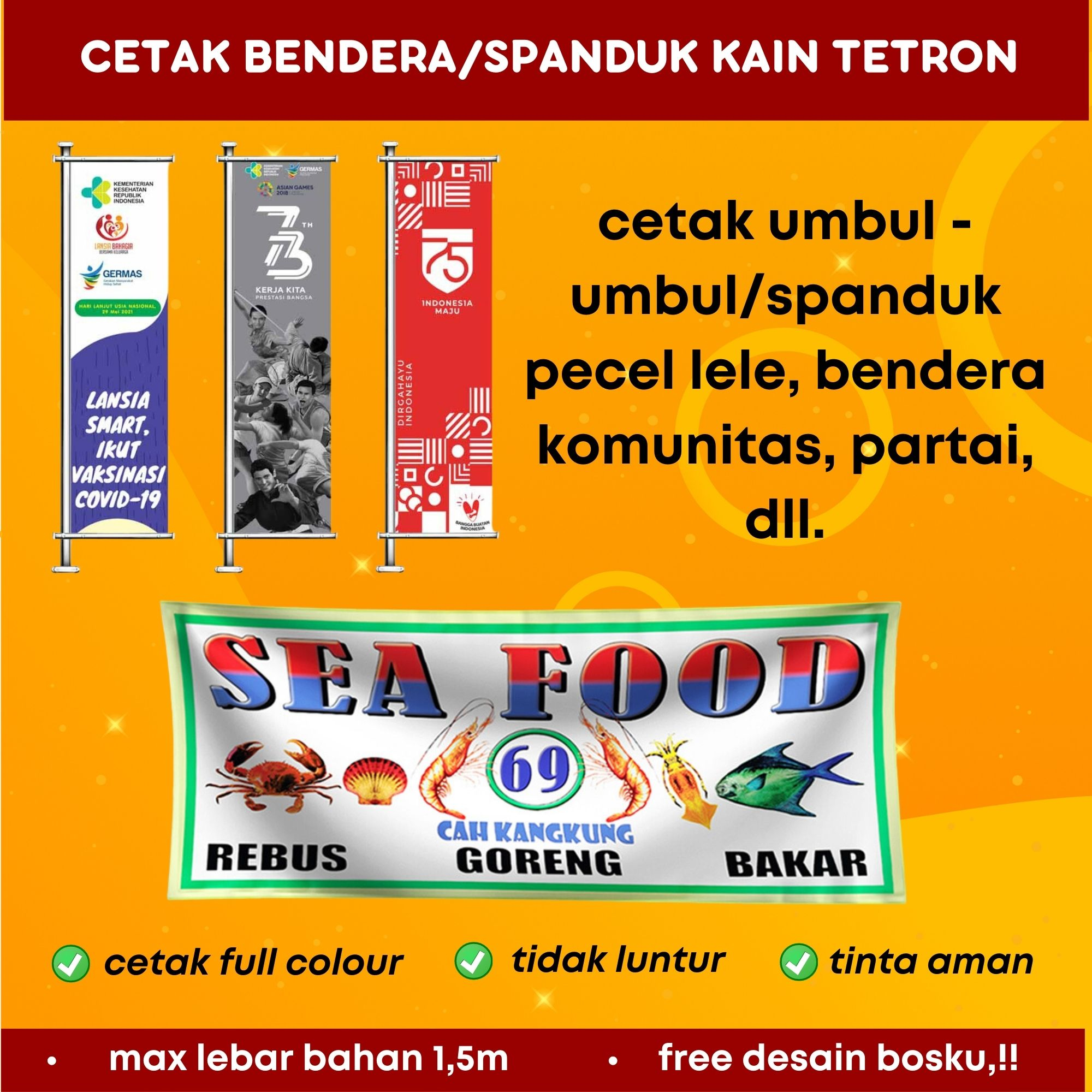 Jual CETAK KAIN TC CUSTOM, UMBUL - UMBUL/SPANDUK PECEL LELE/BENDERA ...