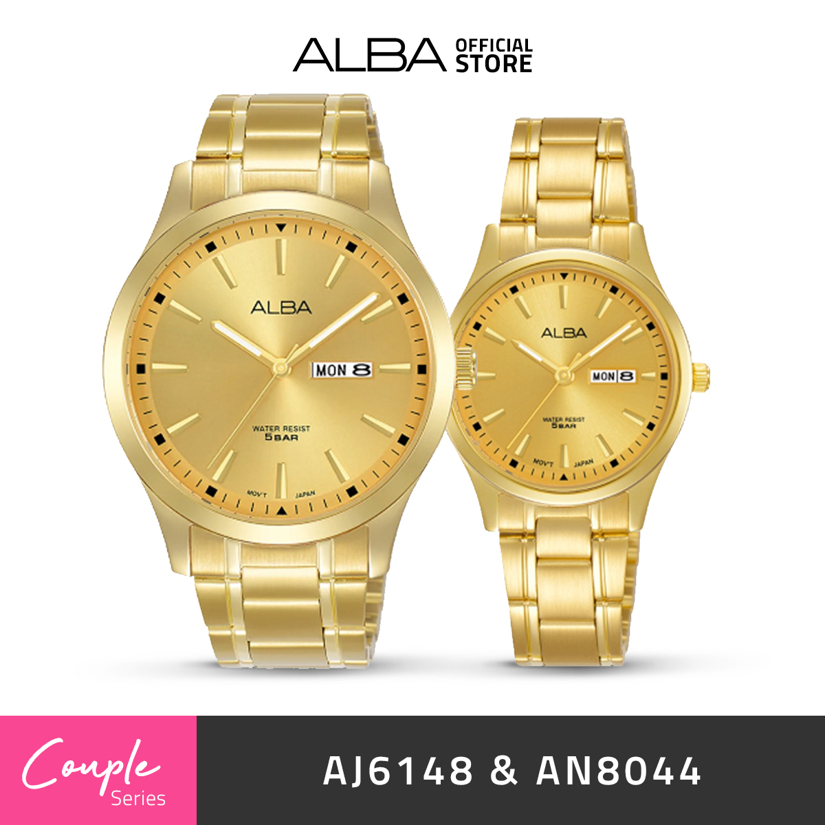 Jual ALBA Jam Tangan COUPLE AJ6148 & AN8044 Quartz Stainless Steel Gold ...