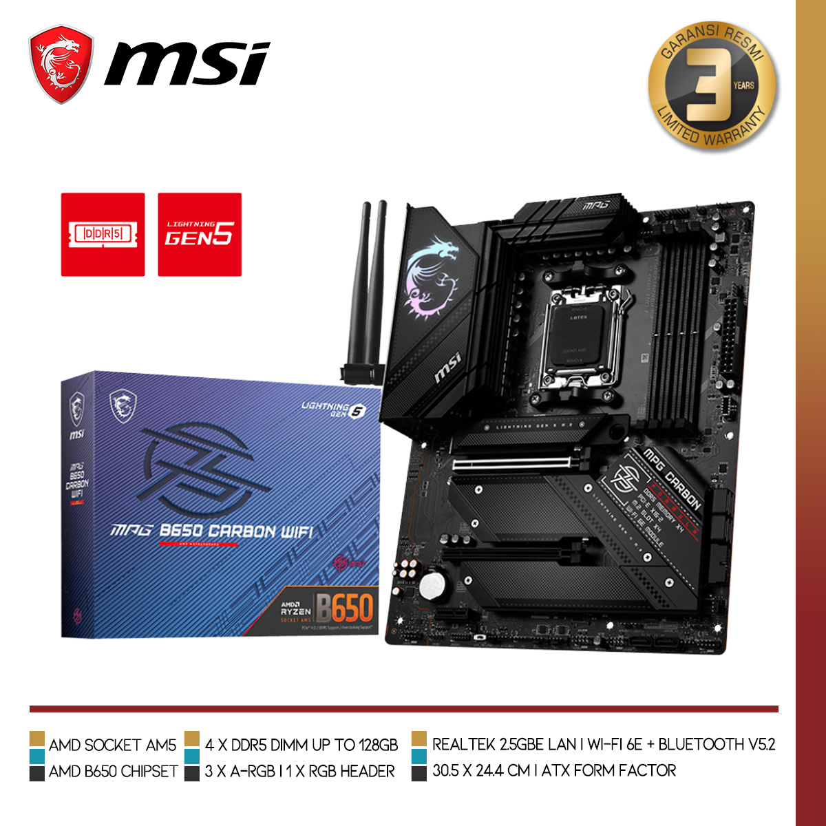 Jual MSI MPG B650 CARBON WIFI | Motherboard AMD B650 Ryzen AM5 ATX ...
