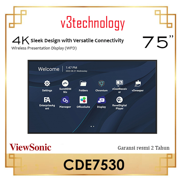 Jual Viewsonic CDE7530 Digital Signage 75" - 4K Wireless Presentation Display (WPD) | Shopee ...
