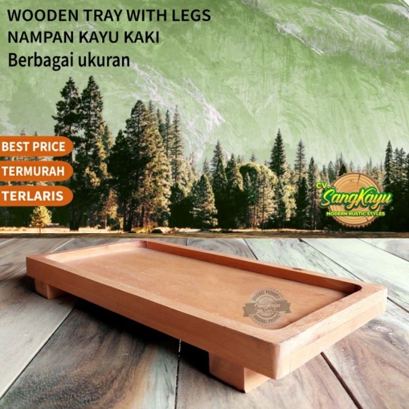 Jual Nampan kayu kaki 42x22x5 Wooden tray with legs kotak penyimpanan ...