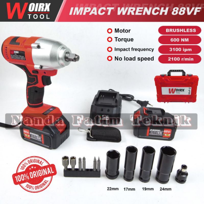 Jual Mesin pembuka baut impact WOIRX TOOL 88 volt 2 BATERAI untuk buka roda ban truck mobil ...