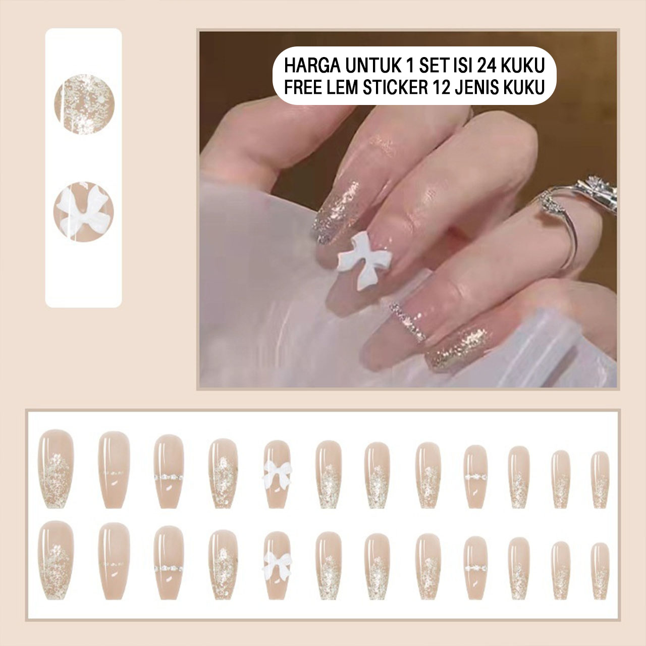 Jual Kuku palsu 3d nail art timbul lucu fake nails panjang estetik ...