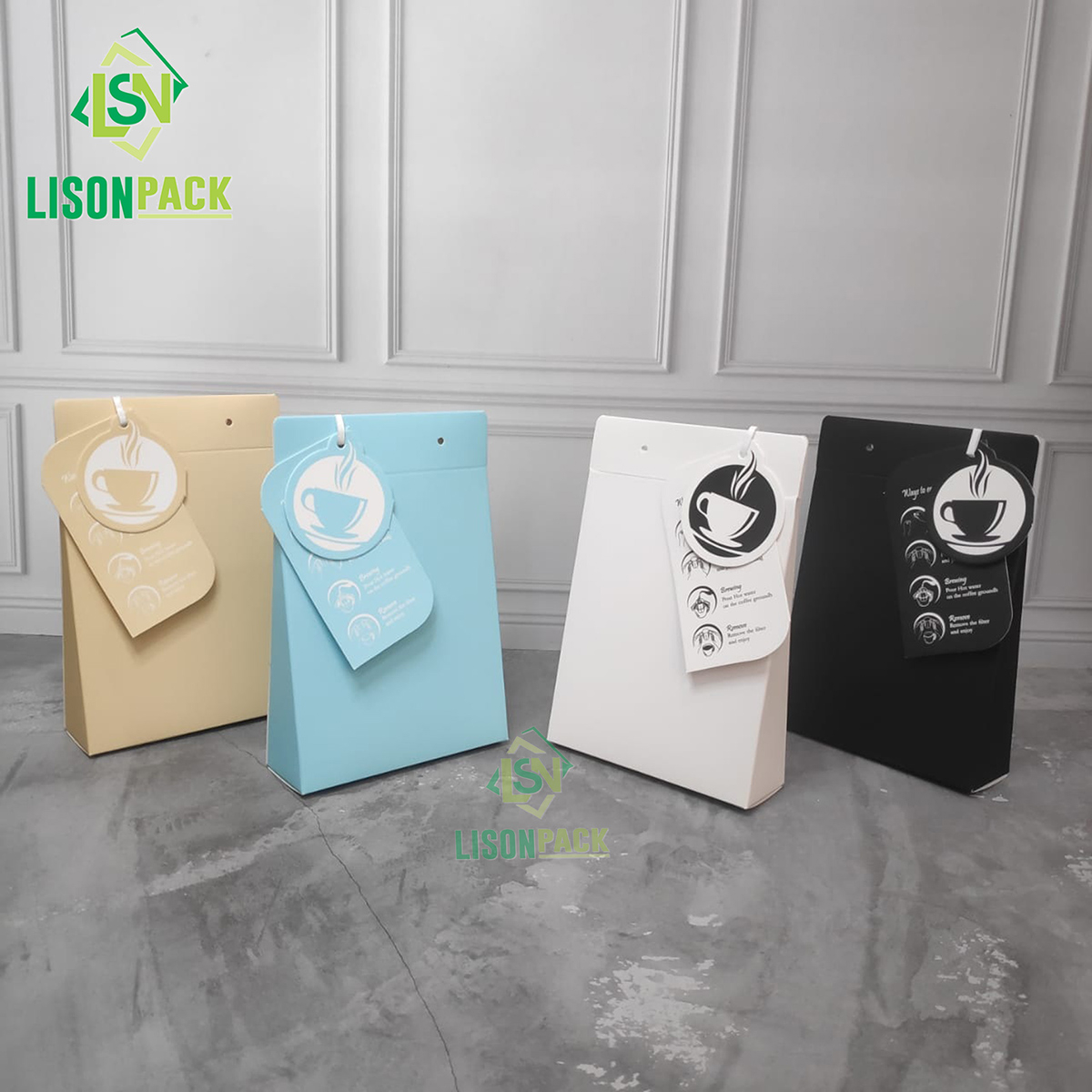 Jual Kemasan Box Coffee Kopi Drip Sachet Segitiga Free Hangtag | Shopee ...