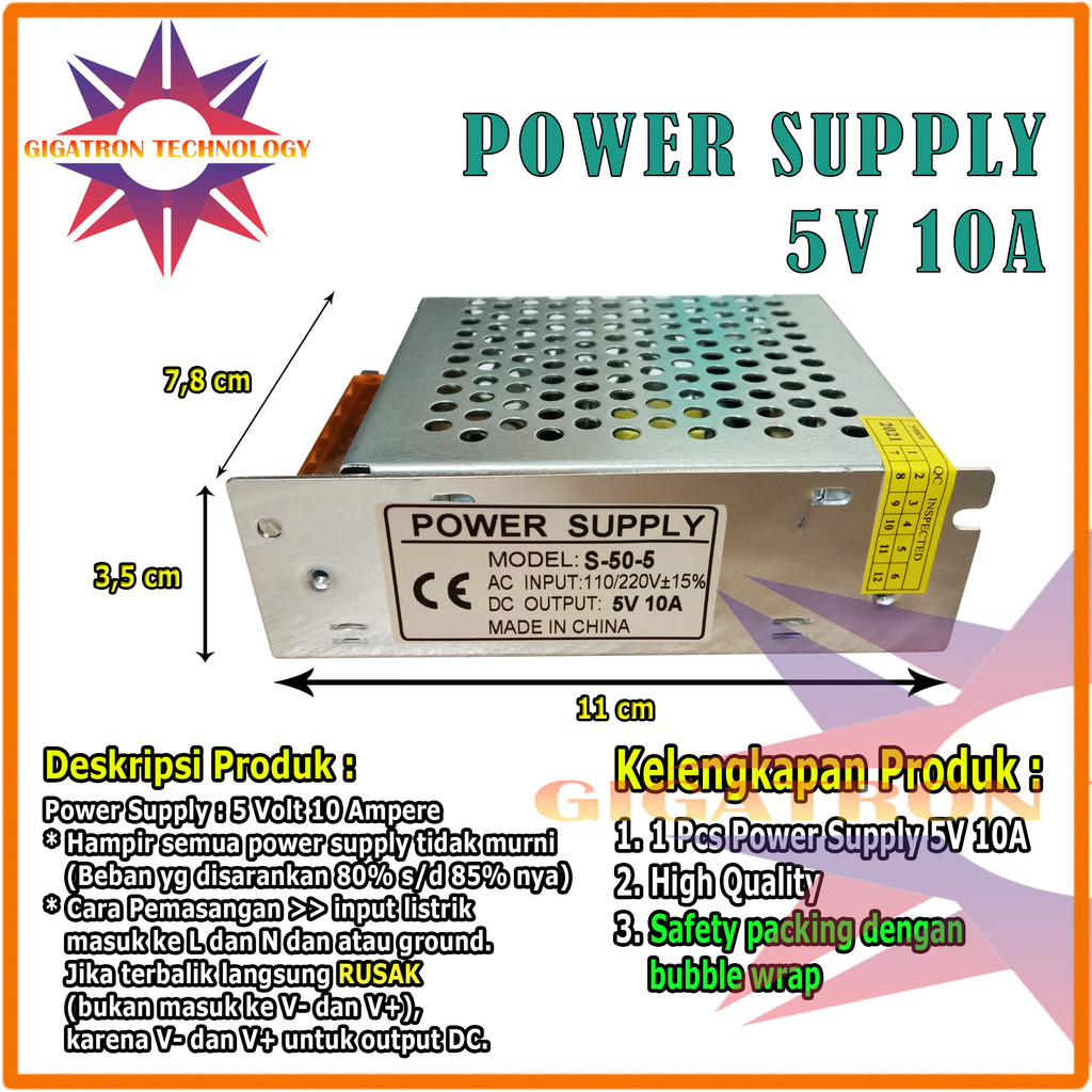 Jual Power Supply 5V 10A Body Jaring / Switching Power Supply PSU 5V 10A High Quality Power ...