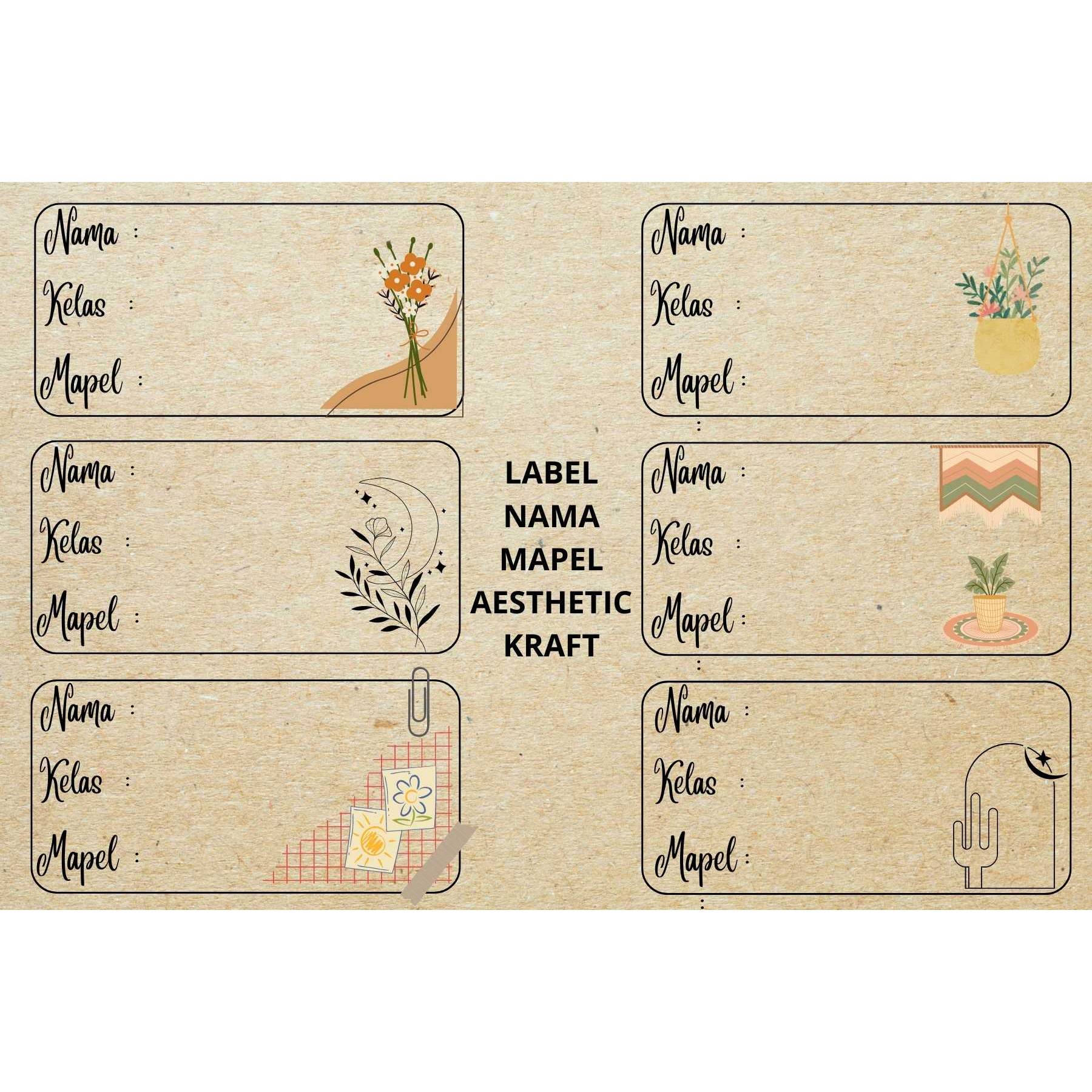 Jual Label Nama Buku Stiker Pelajaran Aesthetic Unik Kertas Kraft | Shopee Indonesia