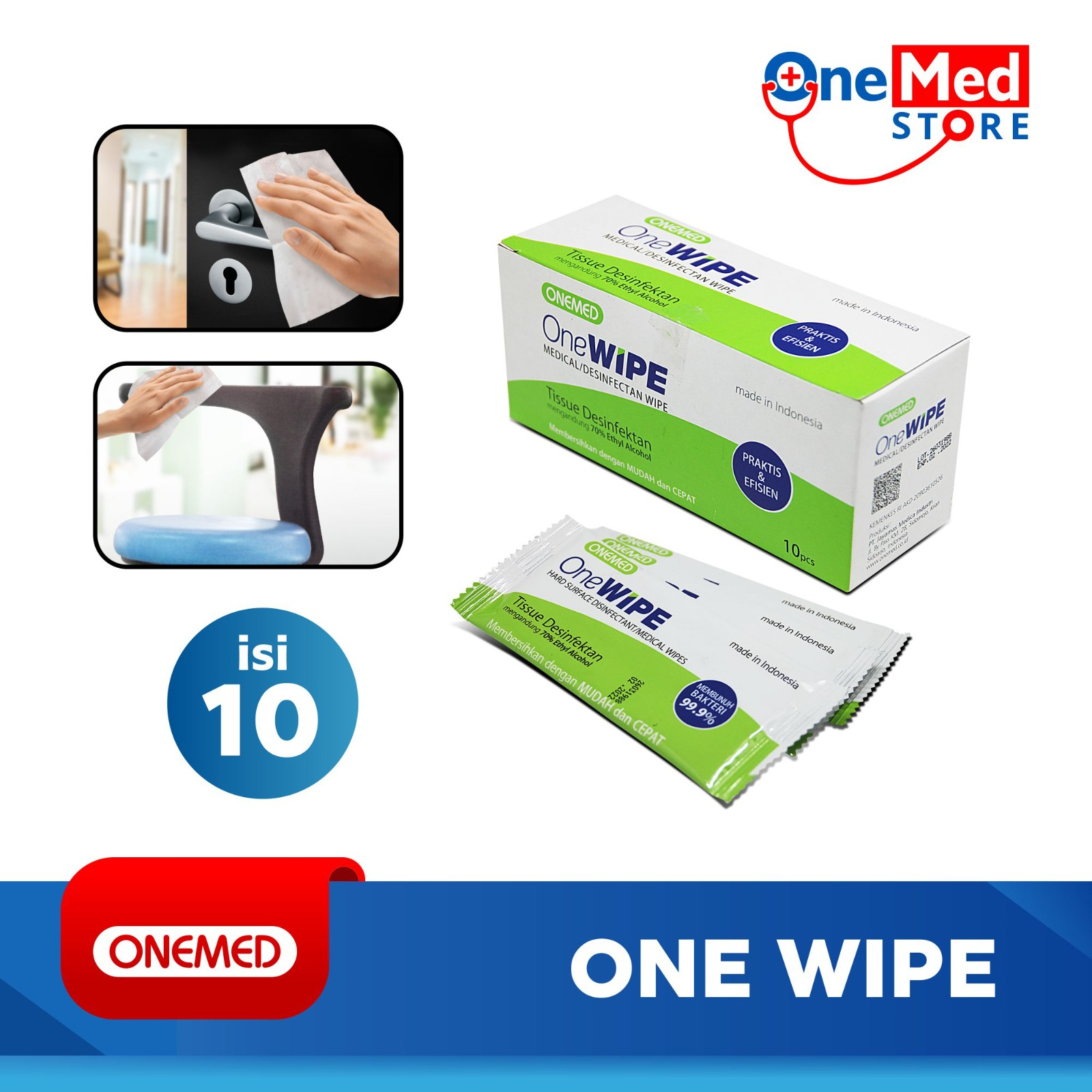 Jual One Wipe Box isi 10 pcs Tissue Desinfektan OneMed | Shopee Indonesia