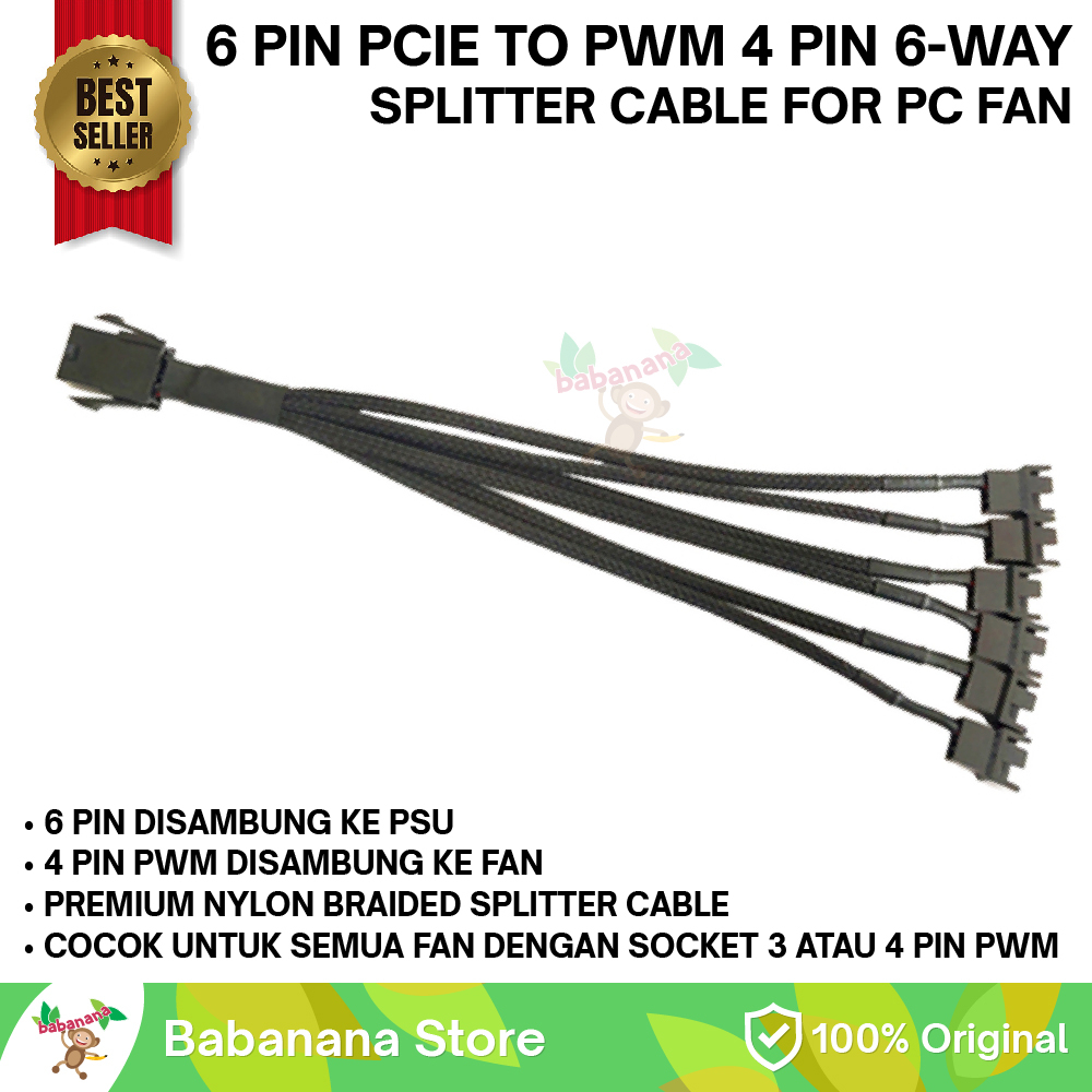 Jual Kabel pcie 6 pin 1 to 6 pwm adapter fan cable converter kipas ...