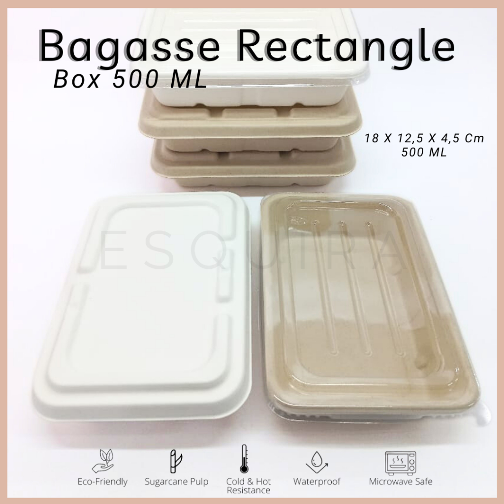 Jual Bagasse Rectangle / Lunch Box 500 ML/Pulp Lid /Mika Lid /10 PCS/ C500,C500X | Shopee Indonesia